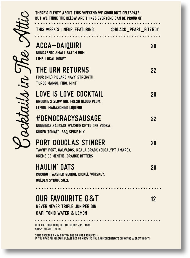 How's this for an Australia Day cocktail list at the Attic at Black ...